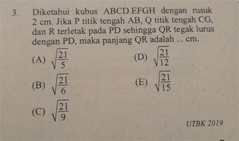 3 Diketahui Kubus ABCDEFGH Dengan Rusuk 2 Cm StudyX