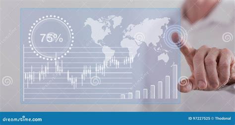 Man Touching A Digital Graph On A Touch Screen Stock Image Image Of Connection Finance
