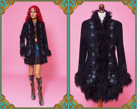 Penny Lane Coat 60s Afghan Inspired Faux Fur Vegan Fur Coat With Floral Embroidered Design Etsy