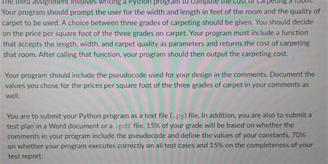 solved the third assignment involves writing a python
