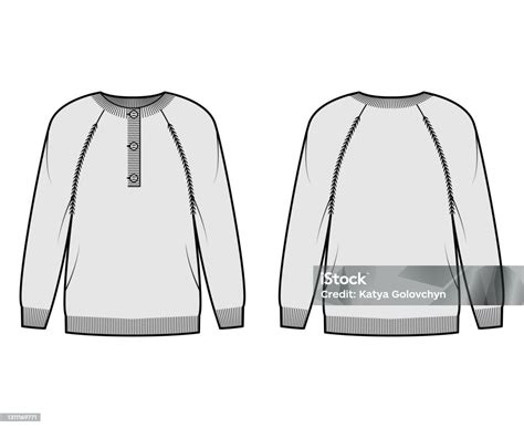리브 크루 칼라 긴 라글란 슬리브 핑거팁 길이 커프 트리밍소재 의 스웨터 헨리 넥 테크니컬 패션 일러스트 0명에 대한 스톡 벡터 아트 및 기타 이미지 Istock