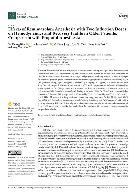 Pdf Effects Of Remimazolam Anesthesia With Two Induction Doses On