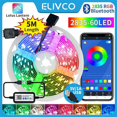 5M USB Led Strip Lights RGB 2835 60 LED Bluetooth APP Control Luces Led Flexible Diode