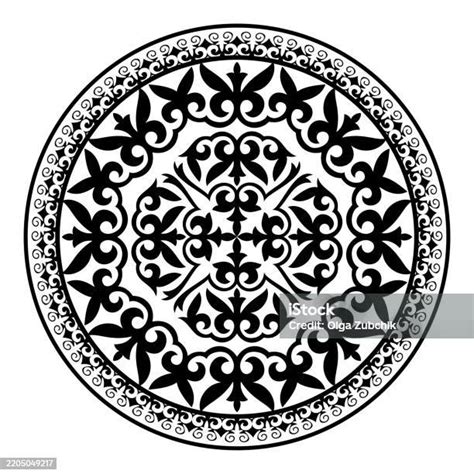 벡터 완벽 한 검은 카자흐스탄 국가 장식 테두리 둥근 프레임 유목민 투르크 민족 카자흐어 키르기스스탄 몽골의 끝없는 패턴 둥근 표면 초대장 직물 자수 도자기용 0명에 대한