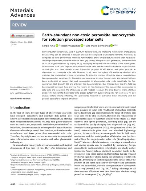 Pdf Earth Abundant Non Toxic Perovskite Nanocrystals For Solution