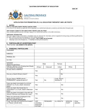 Fillable Online Gauteng Department Of Education Gde 2r Application For