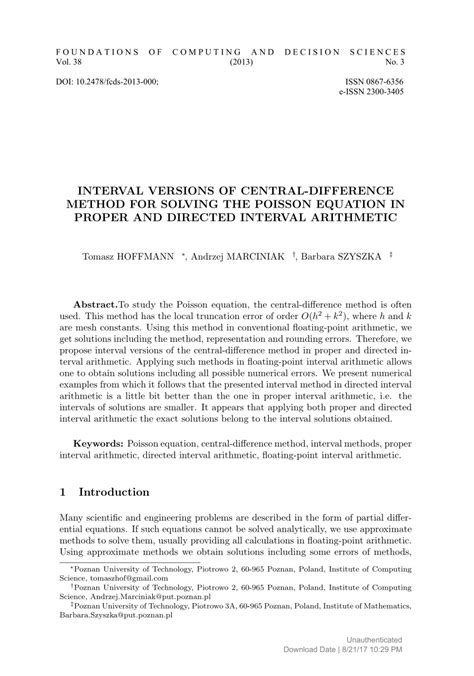 Pdf Solving The Poisson Equation By An Interval Difference Method Of
