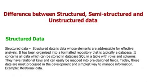 Difference Between Structured Semi Structured And Unstructured Data Youtube