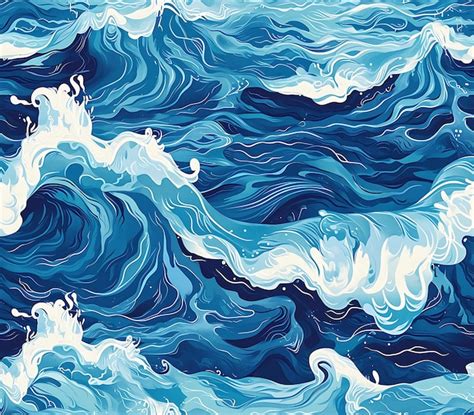 Artistic Illustration Of Blue Sea Waves Calming Ocean Pattern Premium Ai Generated Image