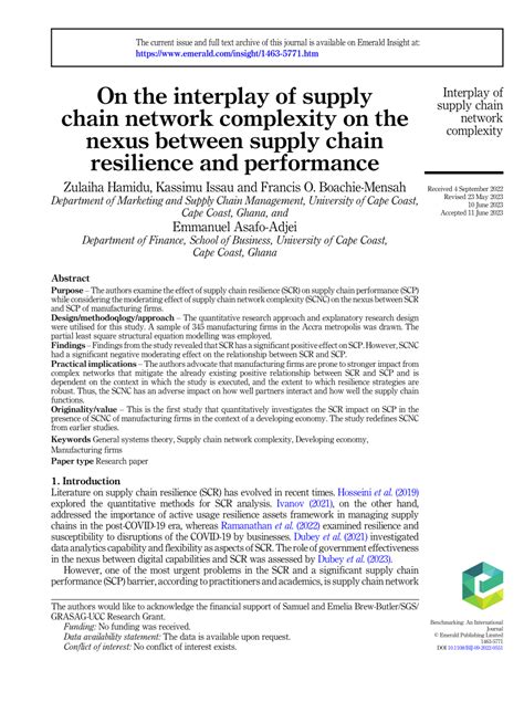 pdf on the interplay of supply chain network complexity on the nexus