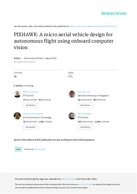 Pdf Pixhawk A Micro Aerial Vehicle Design For Autonomous Flight Using Onboard Computer Vision
