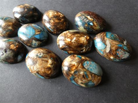 Mm Regalite Bronzite Cabochon Dyed Oval Cabochon Dodger Blue And Bronze Stone Cab