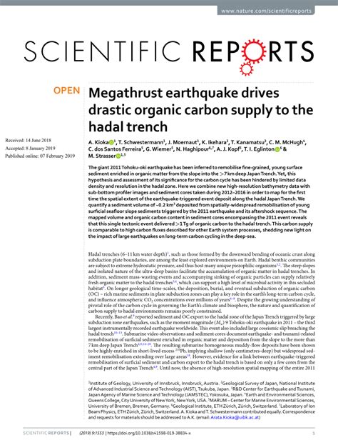 Pdf Megathrust Earthquake Drives Drastic Organic Carbon Supply To The