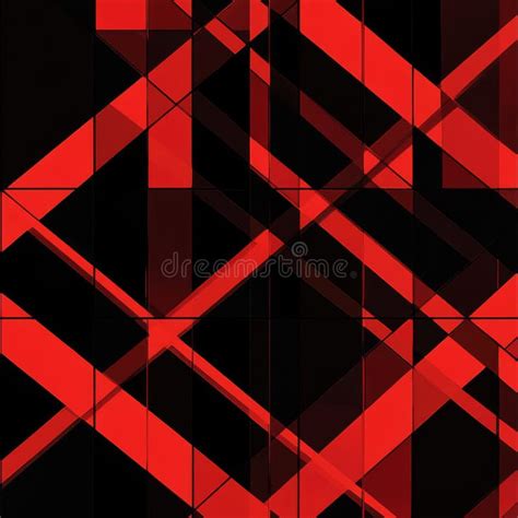 Abstract Geometric Pattern With Intersecting Red Lines And Black Squares Stock Illustration