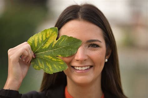Portrait Of Beautiful Young Woman With Straight Brown Hair Brown Eyes