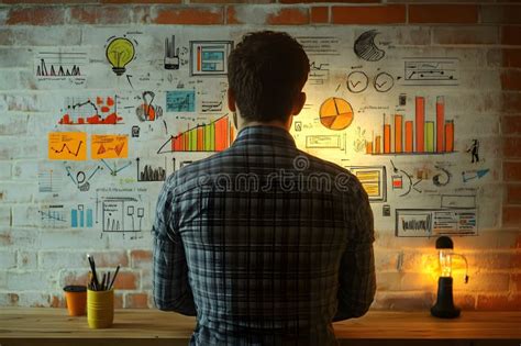 Man Analyzing Hand Drawn Graphs And Charts On A Whiteboard Stock