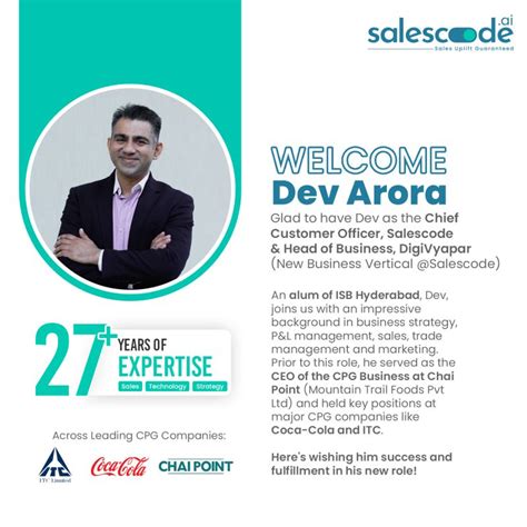Salescodeai On Linkedin Glad To Have Dev Arora Join Us As The Chief