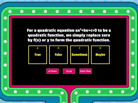 Introduction To Quadratic Function Gameshow Quiz