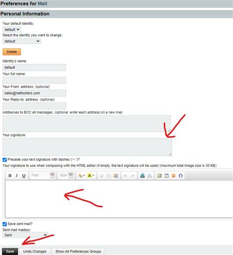 Create Or Modify Email Signature In Roundcube Or Horde For Cpanel Webmail Nethosters