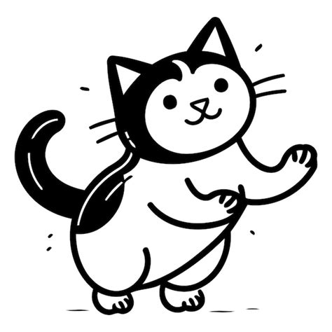 Premium Vector Cute Cartoon Cat Vector Illustration In Doodle Style