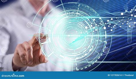 Man Touching A Technology Concept Stock Photo Image Of Modern Connection