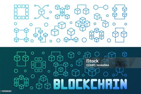 Blockchain Technology Modern Linear Vector Banners Set Stock