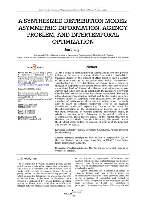 Pdf A Synthesized Distribution Model Asymmetric Information Agency Problem And