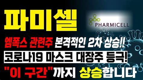 파미셀 주가전망 엠폭스 관련주 본격적으로 2차 상승 시작한다 코로나19로 마스크 대장주 등극했다 상승 구간 확인하세요파미셀 Youtube