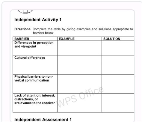 Independent Activity 1 Directions Complete Studyx