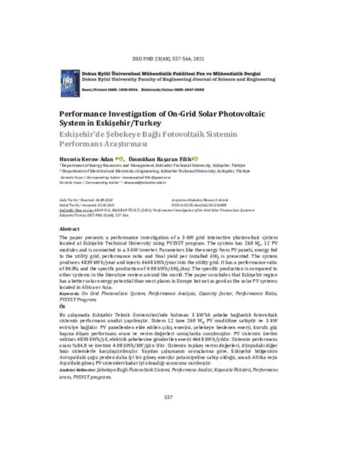 Pdf Performance Investigation Of On Grid Solar Photovoltaic System In