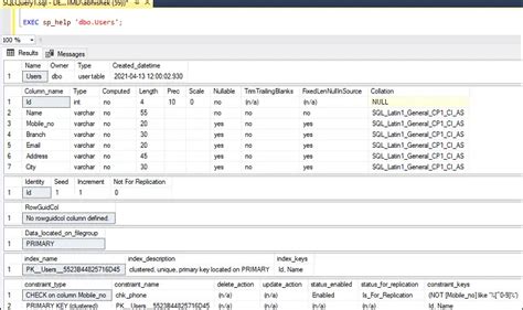 TABLE DE DESCRIPTION DE SQL SERVER TUTORIELS SQL SERVER
