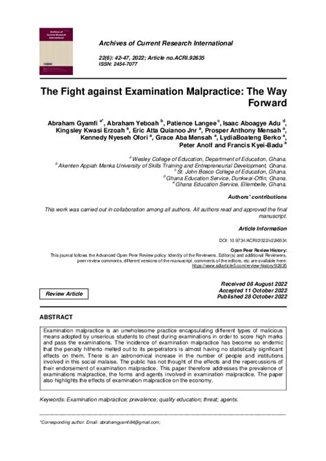 Pdf The Fight Against Examination Malpractice The Way Forward