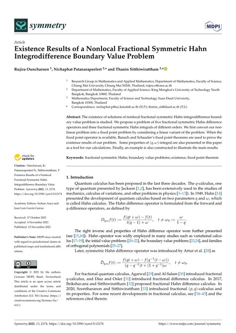 Pdf Existence Results Of A Nonlocal Fractional Symmetric Hahn