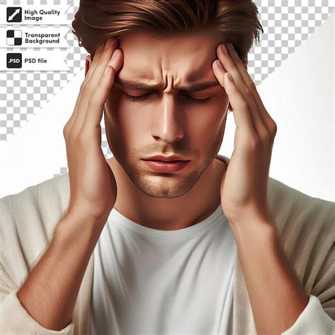 Premium Psd A Man With His Head On His Head Is Holding His Hands Over
