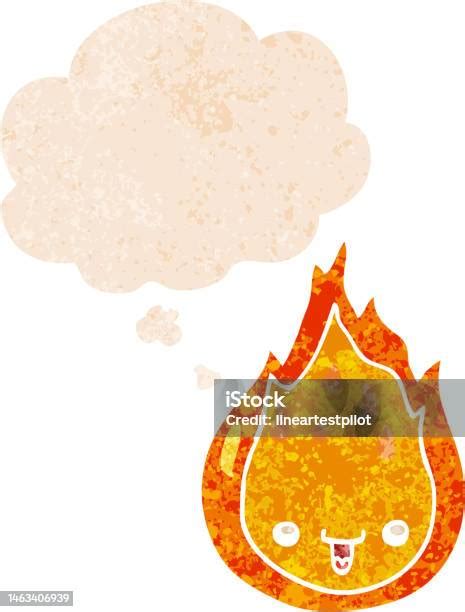 그런 지 고민 복고풍 질감 스타일에 생각 거품이 있는 만화 불꽃 귀여운에 대한 스톡 벡터 아트 및 기타 이미지 귀여운