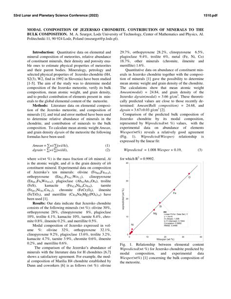 Pdf Modal Composition Of Jezersko Chondrite Contribution Of Minerals