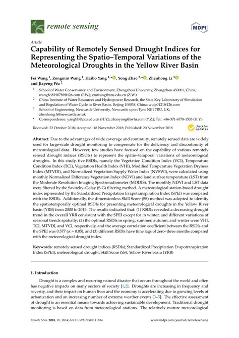 Pdf Capability Of Remotely Sensed Drought Indices For Representing