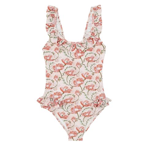 Lison Paris Girls One Piece Swimsuit Indian Flowers Print Blueberry