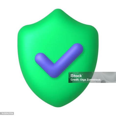 녹색 방패 3d 아이콘에 보라색 체크 표시 보안 및 보호 개념 3d 사실적인 벡터 디자인 요소 입체 이미지에 대한 스톡 벡터 아트 및 기타 이미지 Istock