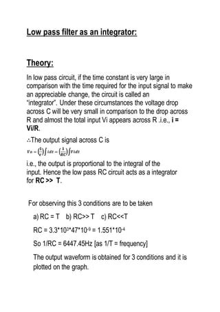 Low Pass Filter And Integrator DOCX