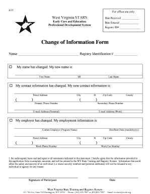 Fillable Online Change Of Information Form WV STARS Fax Email Print