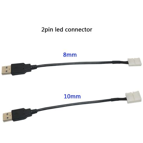 5pcs 2pin Led Strip Connector 8mm 10mm To USB Connector Free Welding DC5V 15cm Cable Led