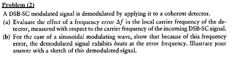 Solved A Problem A DSB SC Modulated Signal Is Chegg