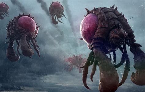 Обои полет насекомые тучи дождь арт монстры жуки starcraft 2 на
