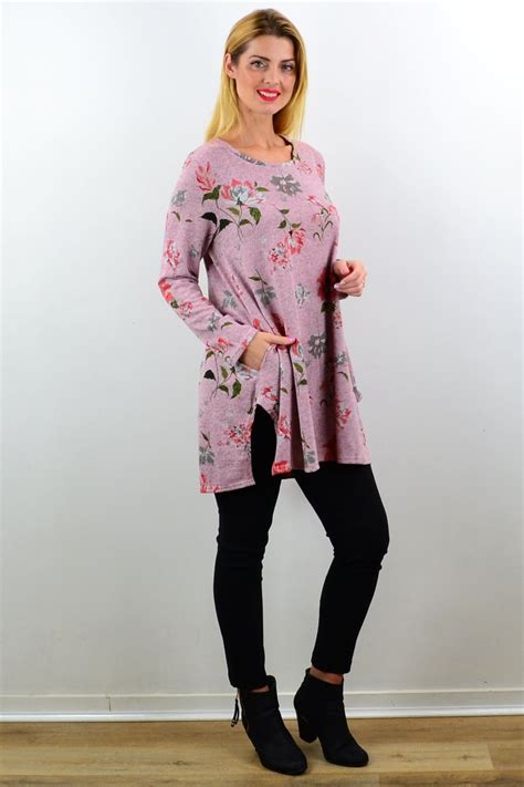 Pink Floral Fleece Tunic Top I Love Tunics