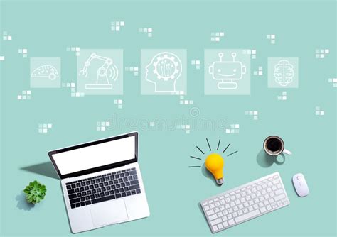 Future Technology Concept With Computers With A Light Bulb Stock