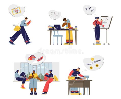 Diverse Student Activities Vector Set Stock Vector Illustration Of