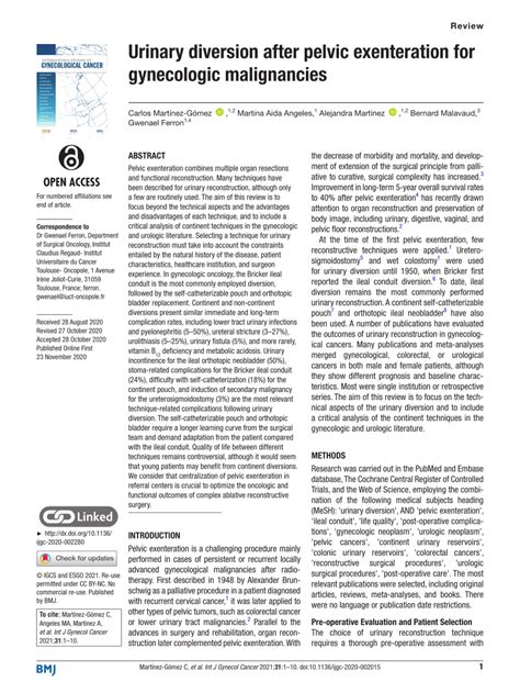 Pdf Urinary Diversion After Pelvic Exenteration For Gynecologic Malignancies