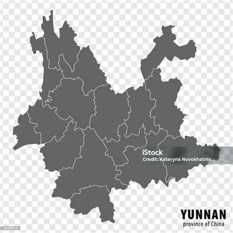 빈 지도 중국 윈난성 고품질 지도 Yunnan은 웹 사이트 디자인 로고 앱 Ui를 위한 투명한 배경에 지방 자치 단체가 있습니다