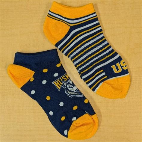 2 Pair Of Socks Polka Dots And Stripes In Blue Gold And White